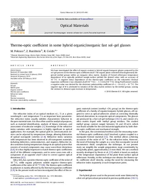 Pdf Thermo Optic Coefficient In Some Hybrid Organicinorganic Fast Solgel Glasses