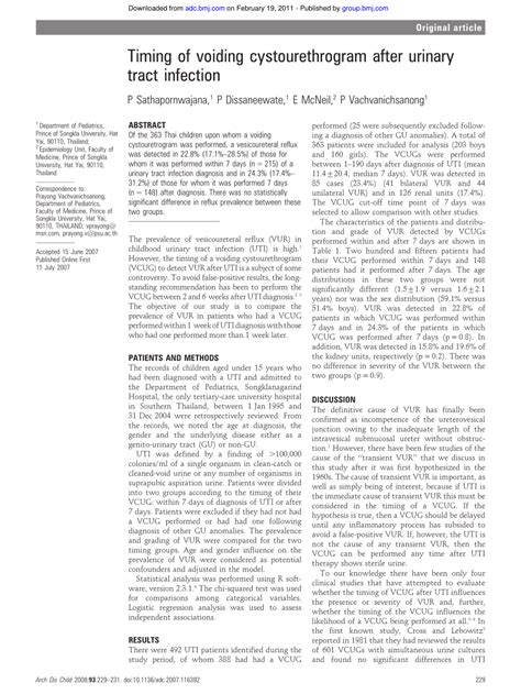 Pdf Timing Of Voiding Cystourethrogram After Urinary Tract Infection