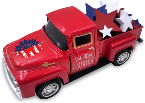 4th Of July Decorations Farmhouse Metal Truck With Wooden Stars Sign