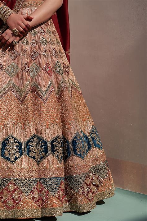 Nude Raw Silk Applique Embroidered Bridal Lehenga Set By Angad Singh At