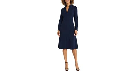 Maggy London Split Neck Long Sleeve Midi Dress In Blue Lyst