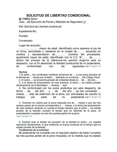 Solicitud De Libertad Condicional Solicitud De Libertad Condicional