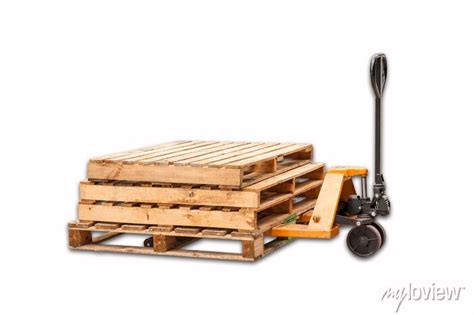 Um Empilhador Empilhadeira Palete Com A Pilha De Paletes De Madeira • Adesivos Para A Parede