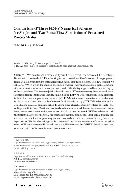 Pdf Comparison Of Three Fe Fv Numerical Schemes For Single And Two Phase Flow Simulation Of