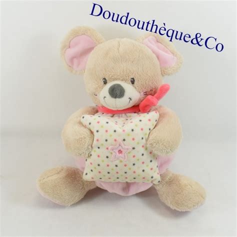 Peluche musicale boule souris MOTS D ENFANTS rose coussin étoile Le