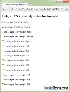 Tutorial Belajar CSS Cara Memiringkan Dan Menebalkan Huruf Duniailkom