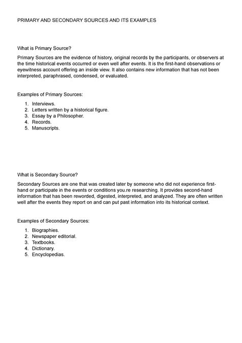 RPH Primary And Secondary Sources PRIMARY AND SECONDARY SOURCES AND ITS EXAMPLES What Is