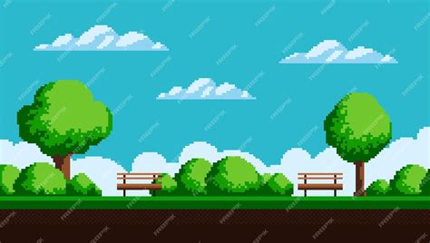 Premium Vector Pixel Art Game Background With Trees Ground Grass Sky