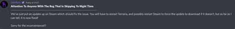 permanent night time bug fixed please restart terraria to get the