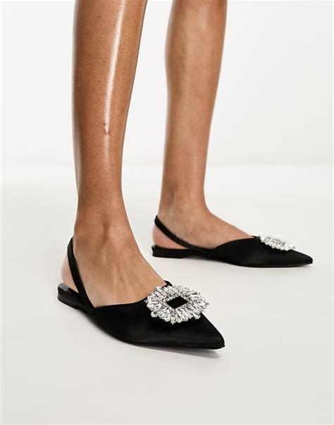 Glamorous Slingback Embellished Pointed Toe Flats In Black Asos