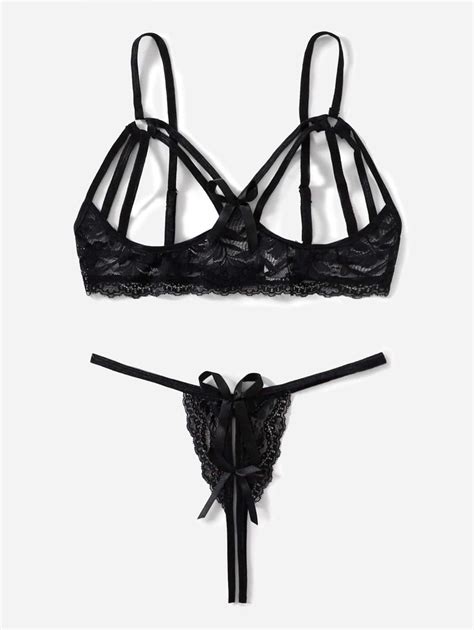 Classic Sexy Set de lencería con abertura con encaje floral sin