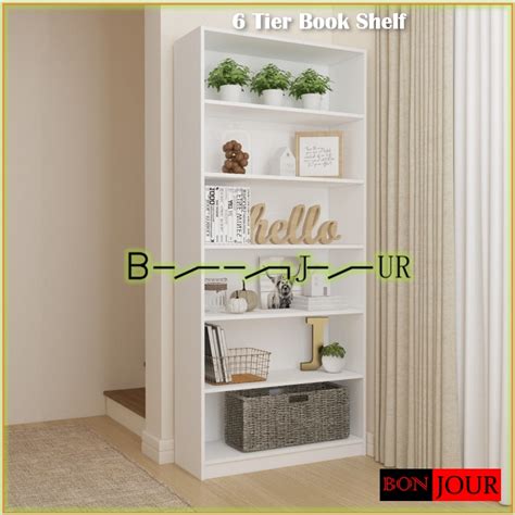 Ready Stock 6 Tier Wooden Bookshelf Space Saving Storage Shelf Book
