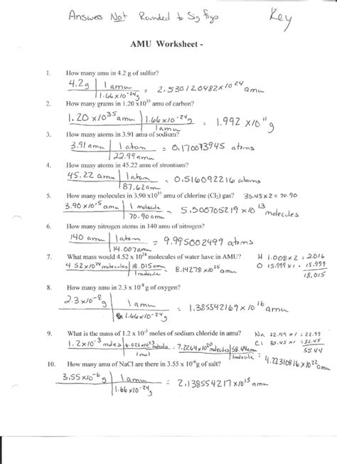 Mole Calculation Worksheet World Of Printable And Chart