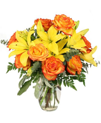 Vivid Amber Bouquet Of Flowers Vase Arrangements Flower Shop Network