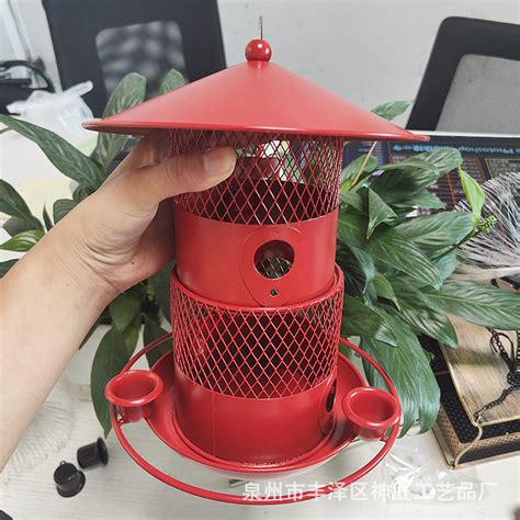 跨境新款防松鼠喂鸟器可折叠带水杯悬挂自动铁艺户外蜂鸟投食户外 阿里巴巴