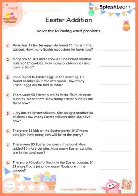 Add Within 100 Easter Word Problems — Printable Math Worksheet