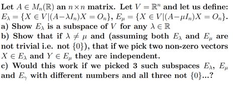 Solved Let A E Mnr An Nxn Matrix Let V R And