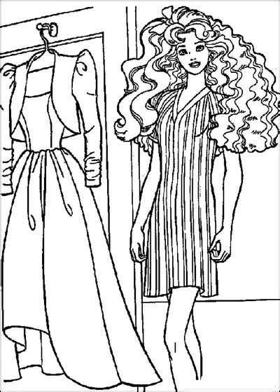 Disegno Da Colorare Di Barbie Che Sceglie Un Vestito Dal Suo Armadio