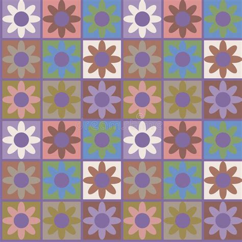 Geometric Checkered Seamless Pattern Stock Vector Illustration Of Flowers Minimalist 357638629
