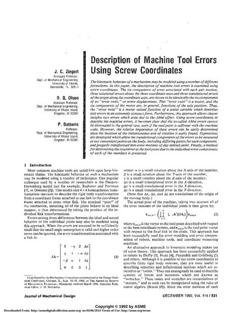 Pdf Description Of Machine Tool Errors Using Screw Coordinates Dokumen Tips