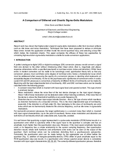 pdf a comparison of dithered and chaotic sigma delta modulators