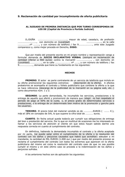 Modelo De Demanda Por Incumplimiento De Contrato De Servicios My Xxx