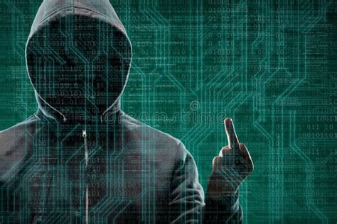 Anonymous Computer Hacker Over Abstract Digital Background Obscured