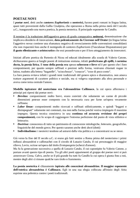 Poetae Novi Riassunto Appunti Di Letteratura Latina Docsity