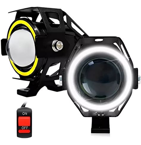 Par Farol Milha Led Moto U7 Angel Eyes Nevoeiro Universal