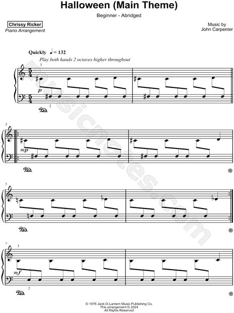 Chrissy Ricker Halloween Main Theme Beginner Abridged Sheet