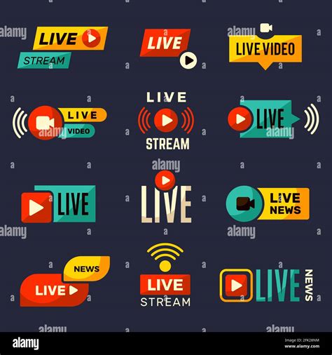 Live Stream Icon News Or Movie Broadcasting Play Tv Badges Collection