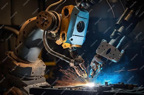 Premium Ai Image Spot Welding Robot With Arm Extended Performing