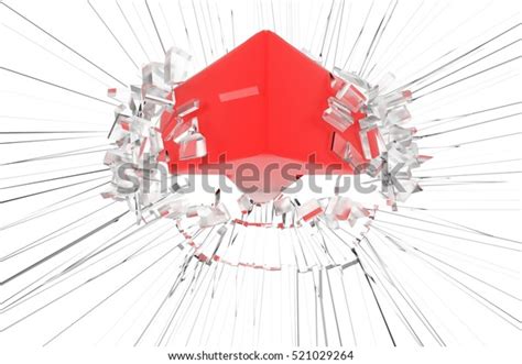 3d Render Red Arrow Breaking Glass Stock Illustration 521029264