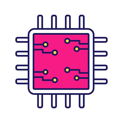 Processor With Electronic Circuits Color Icon Microprocessor With Microcircuits Chip