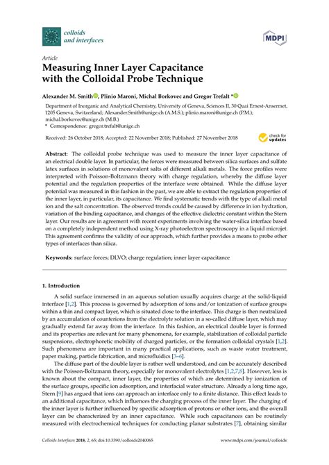Pdf Measuring Inner Layer Capacitance With The Colloidal Probe Technique