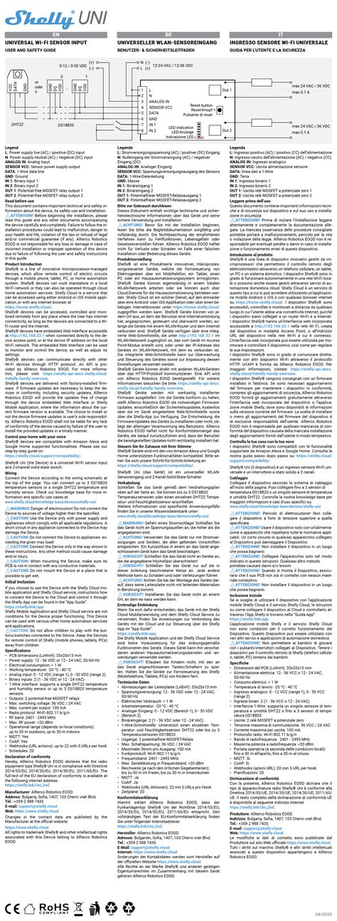 Universal Wi Fi Sensor Input User And Safety Guide Shelly Knowledge Base
