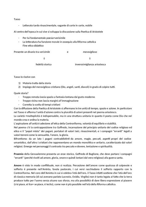Sintesi Delle Caratteristiche Di Torquato Tasso Docsity