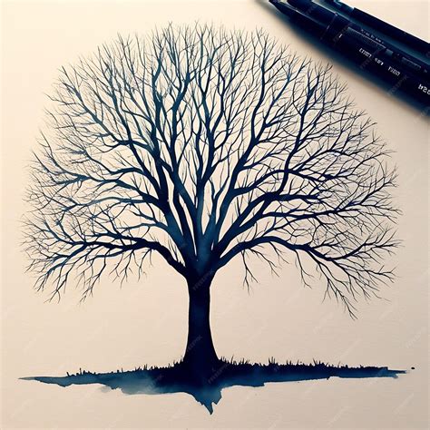 Tree Silhouette Watercolor Premium Ai Generated Image