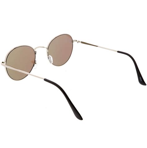 Retro Slim Metal Frame Mirrored Flat Lens Round Sunglasses Zerouv