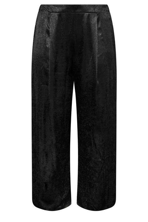 Curve Womens Plus Size Black Satin Wide Leg Trousers Yours Clothing