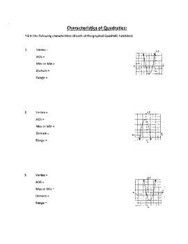 Characteristics Of Quadratic Functions By Cara Stull TpT