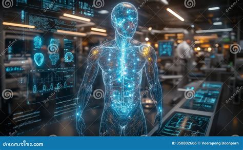 Futuristic Representation Of A Humanoid Figure With Digital Anatomy And