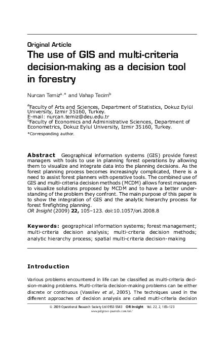 Pdf The Use Of Gis And Multi Criteria Decision Making As A Decision Tool In Forestry Nurcan