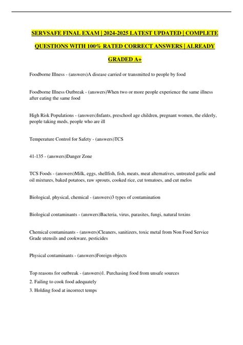 Servsafe Final Exam Latest Updated Complete Questions With 100 Rated Correct Answers