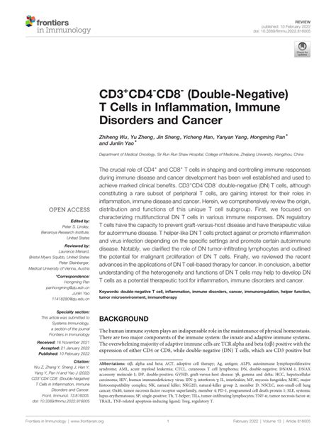 Pdf Cd3 Cd4 Cd8 Double Negative T Cells In Inflammation Immune