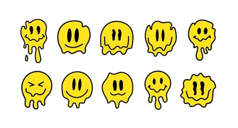 Conjunto De Caras Sonrientes Derretidas Dibujadas A Mano Dibujos De