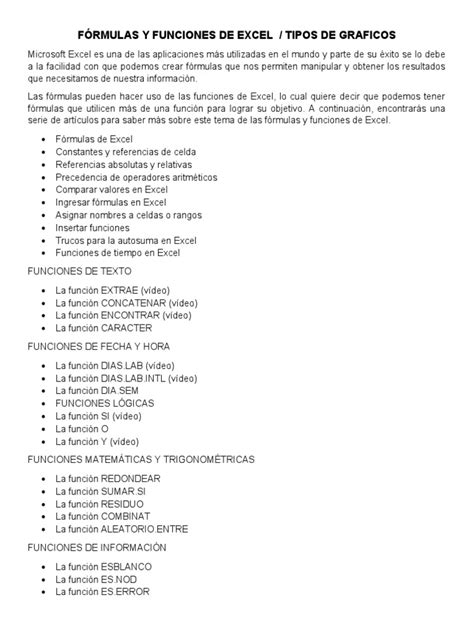 Fórmulas Y Funciones De Excel Pdf