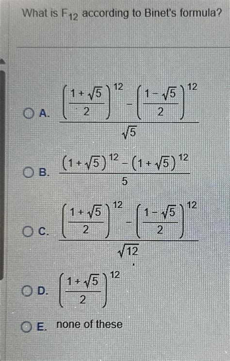 Solved What Is F12 ﻿according To Binets