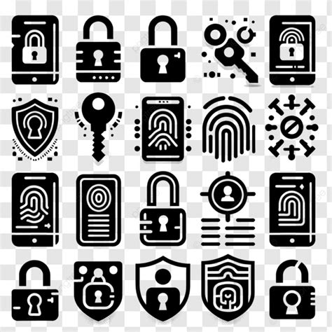 Security And Protection Icons Locks Keys Fingerprint Authentication Secutiry Lock Security