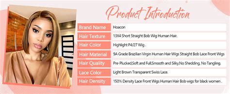 Hoacon Highlight Bob Wig Human Hair 13x4 Frontal Lace Wig